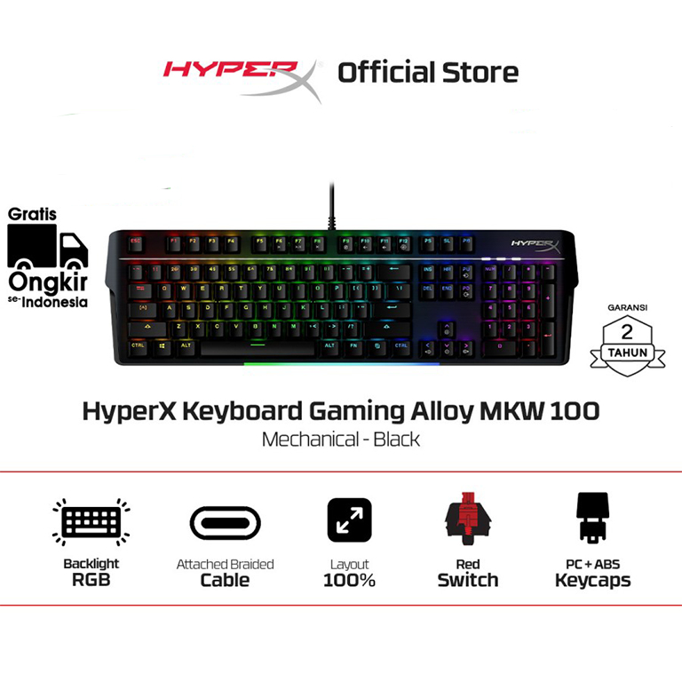 Jual HyperX Keyboard Gaming Alloy MKW 100 Mechanical Full Size - Red ...