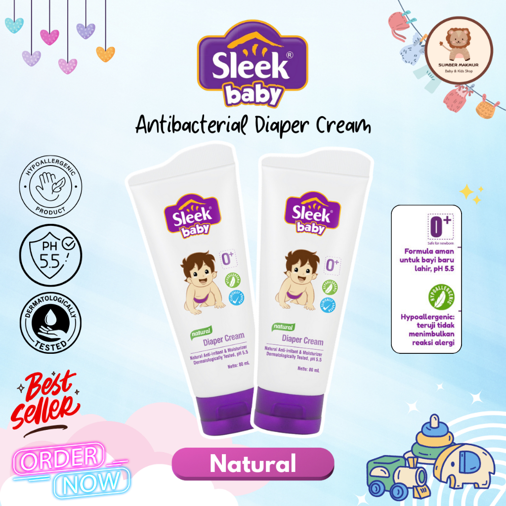 Jual Sleek Baby Natural Antibacterial Diaper Cream Hypoallergenic Anti ...