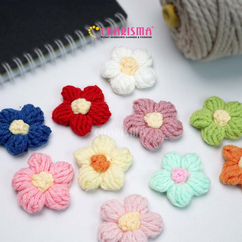 Jual Charisma Aplikasi Bunga Rajut Puff / Aplikasi Boneka Bunga 4cm ...