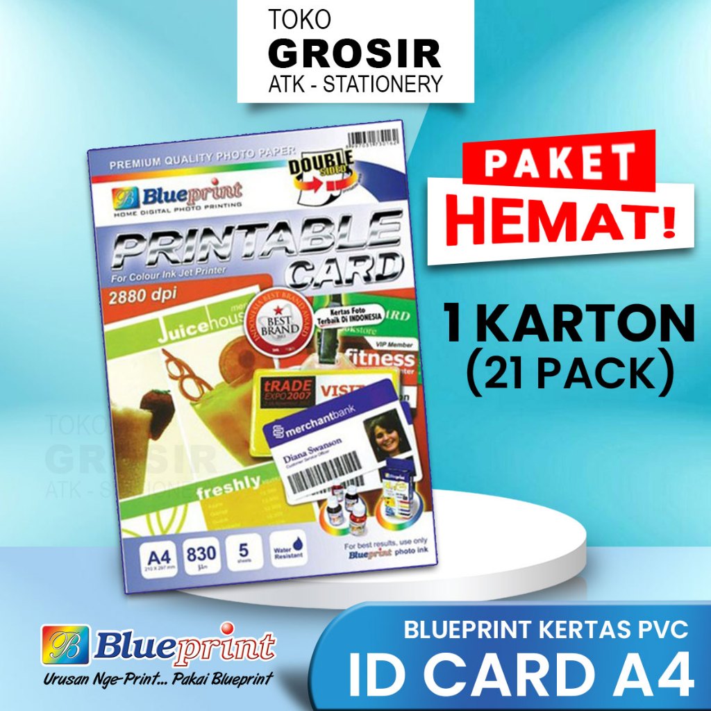 Jual PROMO HEMAT ID CARD A4 (1 KARTON) BLUEPRINT Printable Card White ...