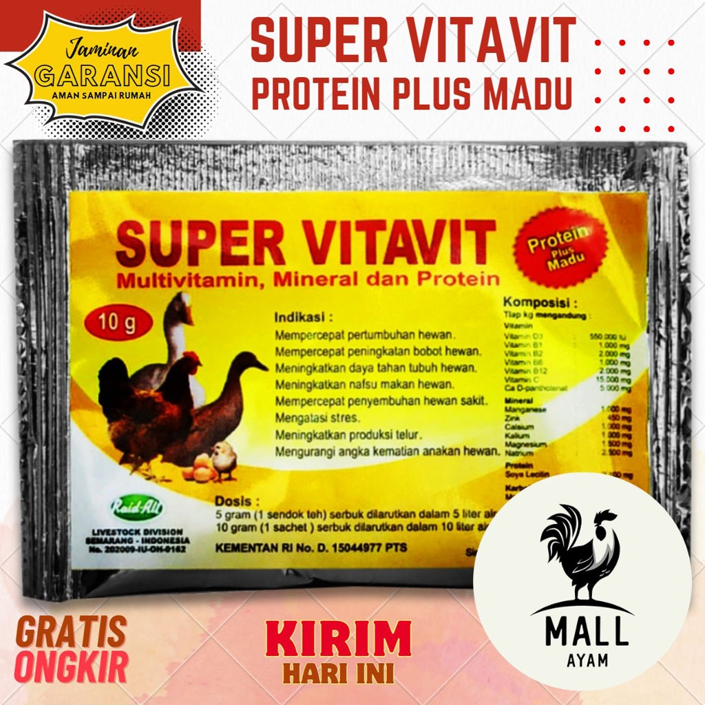 Jual AYAM MALL Vitamin Ternak Ayam Super Protein Plus Madu Vitavit 10 ...