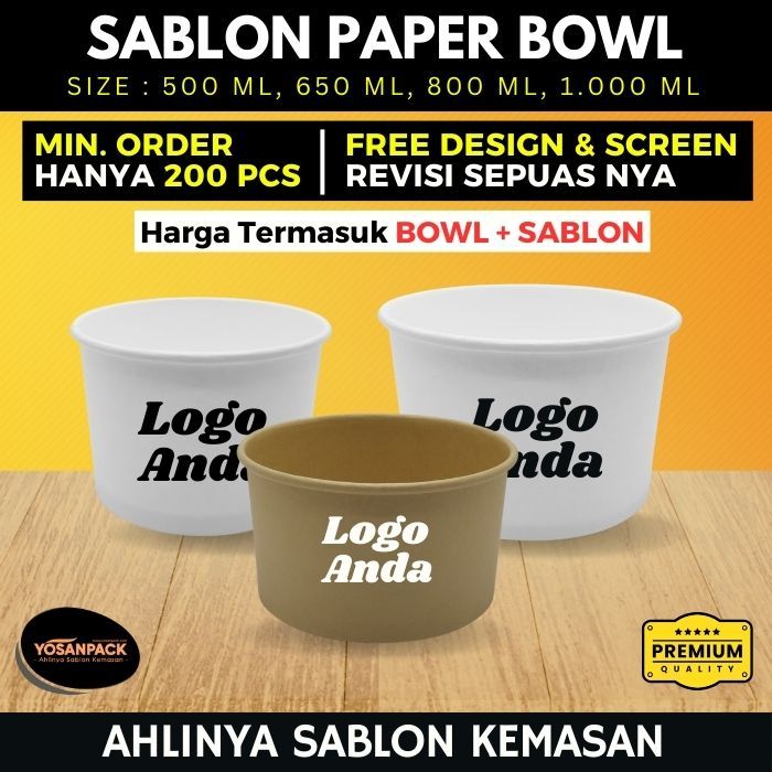 Jual Sablon Paper Bowl 500ml, 650ml, 800ml, 1000ml 1 Warna - White ...