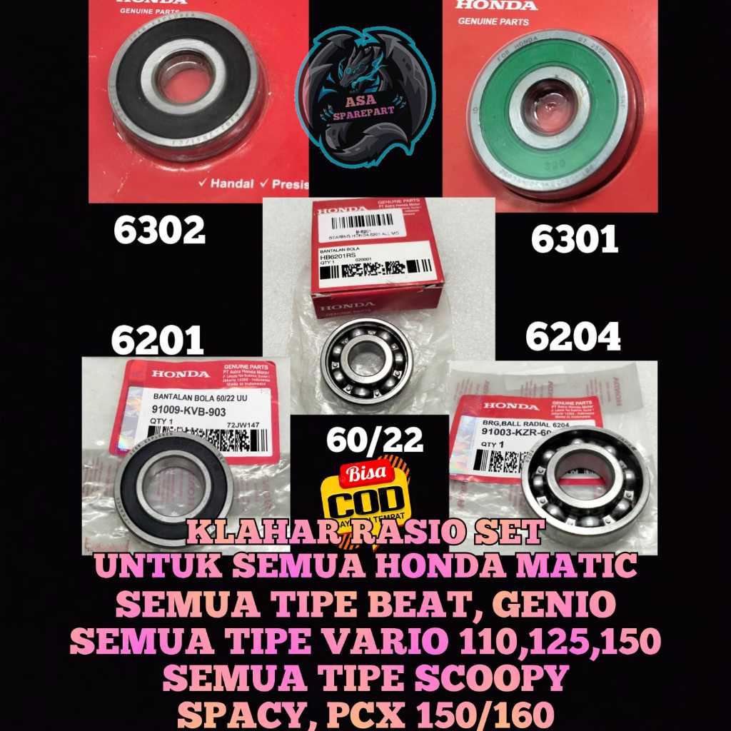 Jual BEARING KLAHAR GIGI RASIO SET ASLI ORIGINAL UNTUK MOTOR BEAT KARBU ...
