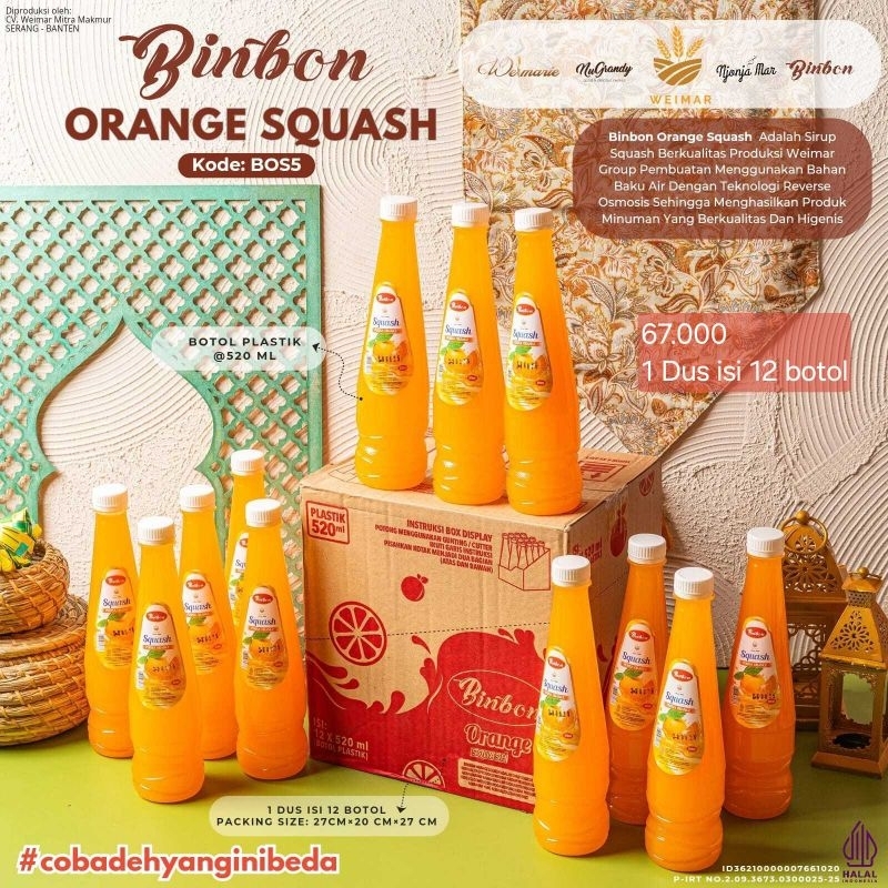 Jual Sirup Binbon Orange Squash 520ml Lebaran Idul Fitri - 1 dus isi 12 ...