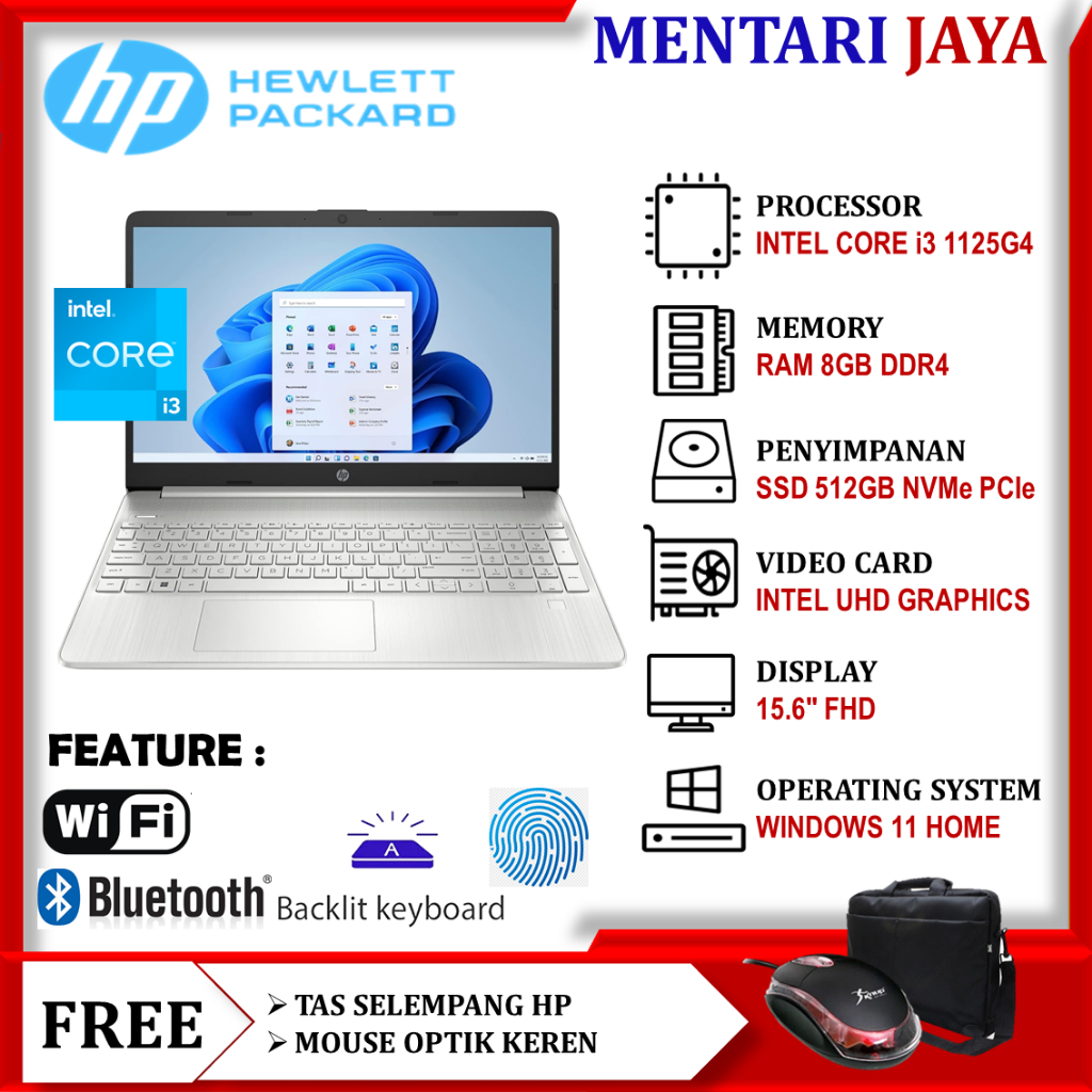 Jual LAPTOP HP 15 INTEL CORE i3 1125G4 8GB 512GB SSD FULL HD BACKLIT ...