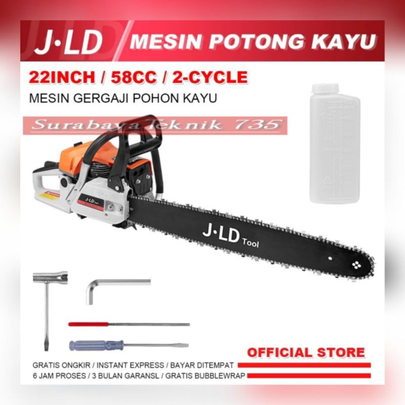 Jual JLD mesin potong kayu 58CC mesin sinso senso chainsaw 2 tak 22 inch gergaji potong pohon ...