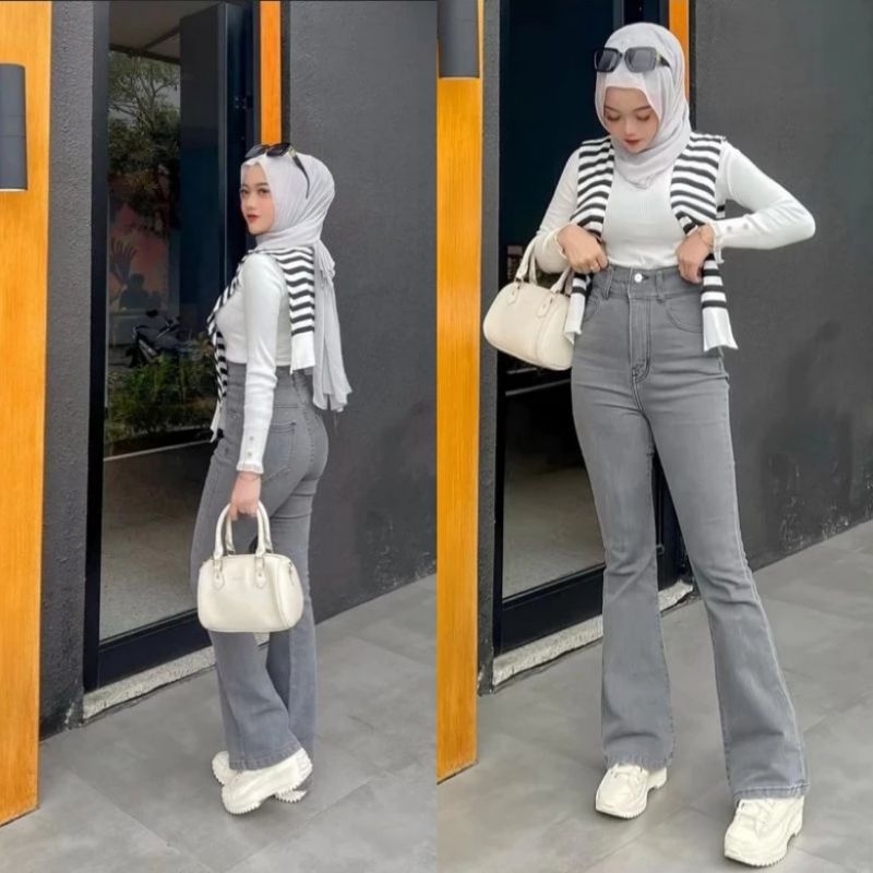 Jual Highwaist Jeans Cutbray wanita - Jeans Wanita Cutbray Model Korean - Celana Jeans Panjang ...