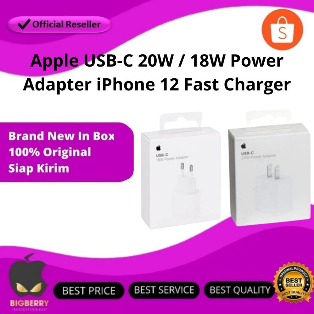 Jual ORIGINAL) Appleee USB-C 20W / 18W Power Adapter iPhone 12 Fast ...