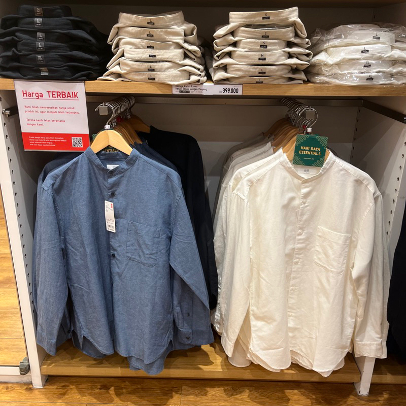 Jual Kemeja katun linen kerah tegak lengan panjang uniqlo cowok sale ...
