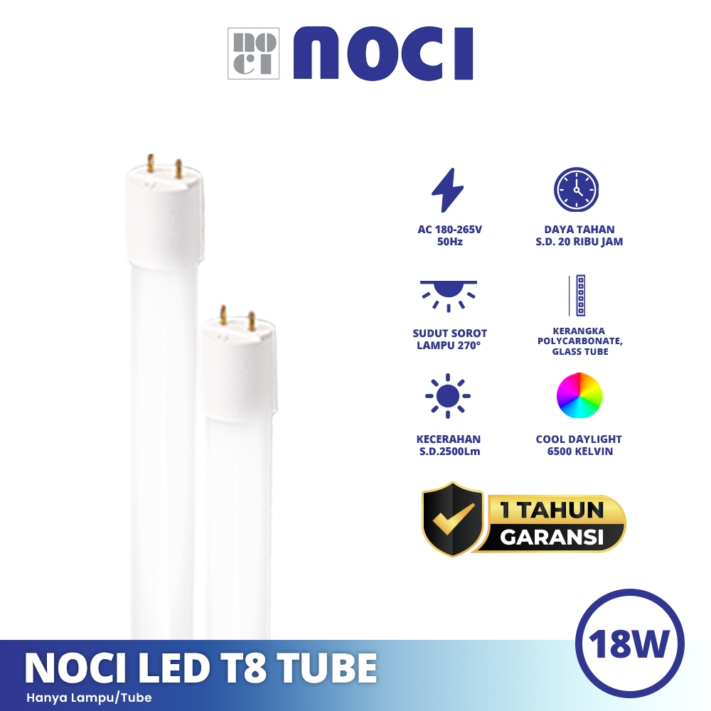 Jual Lampu LED T8 Tube NOCI 18W 18 Watt 7200K Murah / Putih Cool Daylight 1 Koli | Shopee Indonesia
