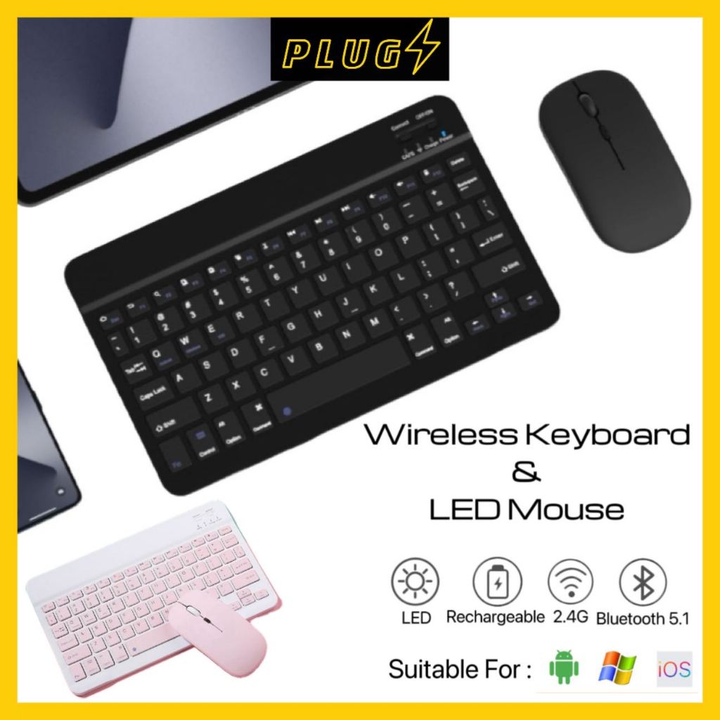 Jual [COD] PLUGS 10 inch Wireless Bluetooth Keyboard Mouse Set Macaron ...