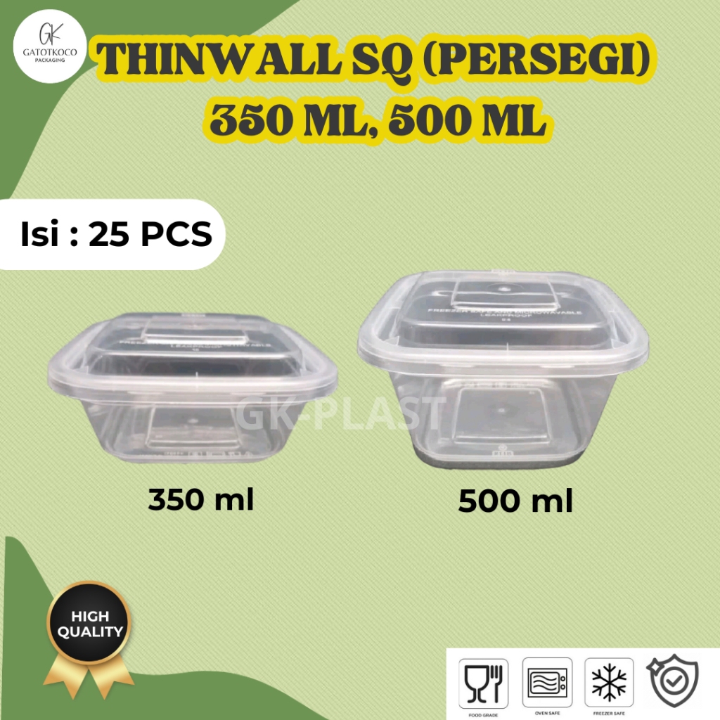 Jual (25 Pcs) Thinwall square 350ml/500 ml/kotak makan/food container/ dessert box/wadah salad ...