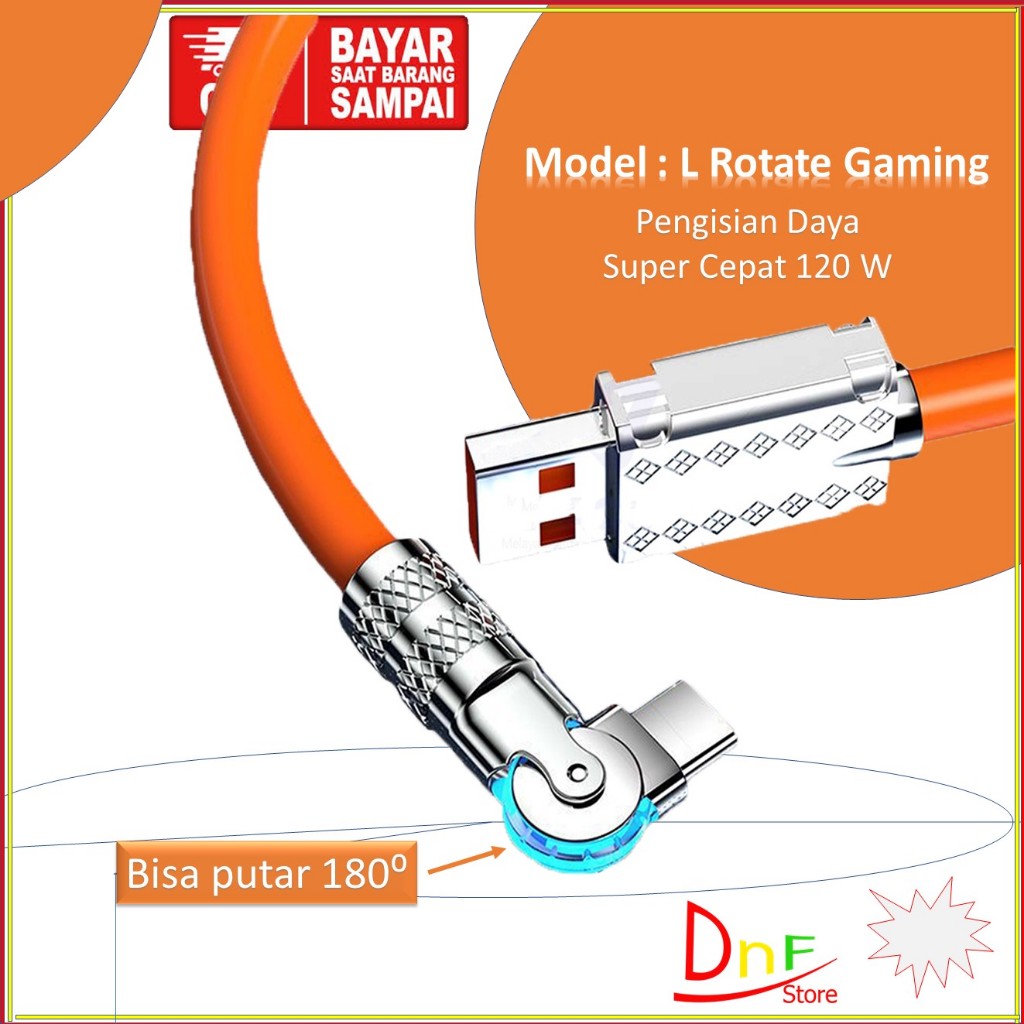 Jual Kabel Data Gaming Fast Charging 6A 120 Watt L Rotate Type C / Micro USB / Lightning Rotasi ...