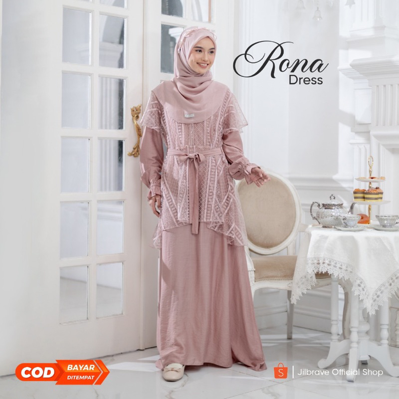 Jual RONA DRESS JILBRAVE | Gamis Linen Set Outer Lace Motif Cantik | Gamis Lebaran | Dress ...