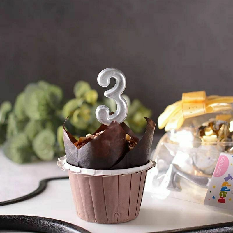 Jual Lilin angka warna silver perak candle candles hiasan dekorasi kue ...