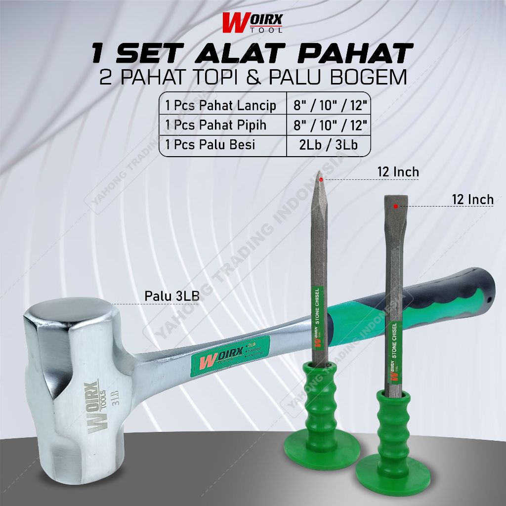 Jual Alat Pahat Batu Beton Lancip Pipih 8" 10" 12" inch + Palu Besi ...
