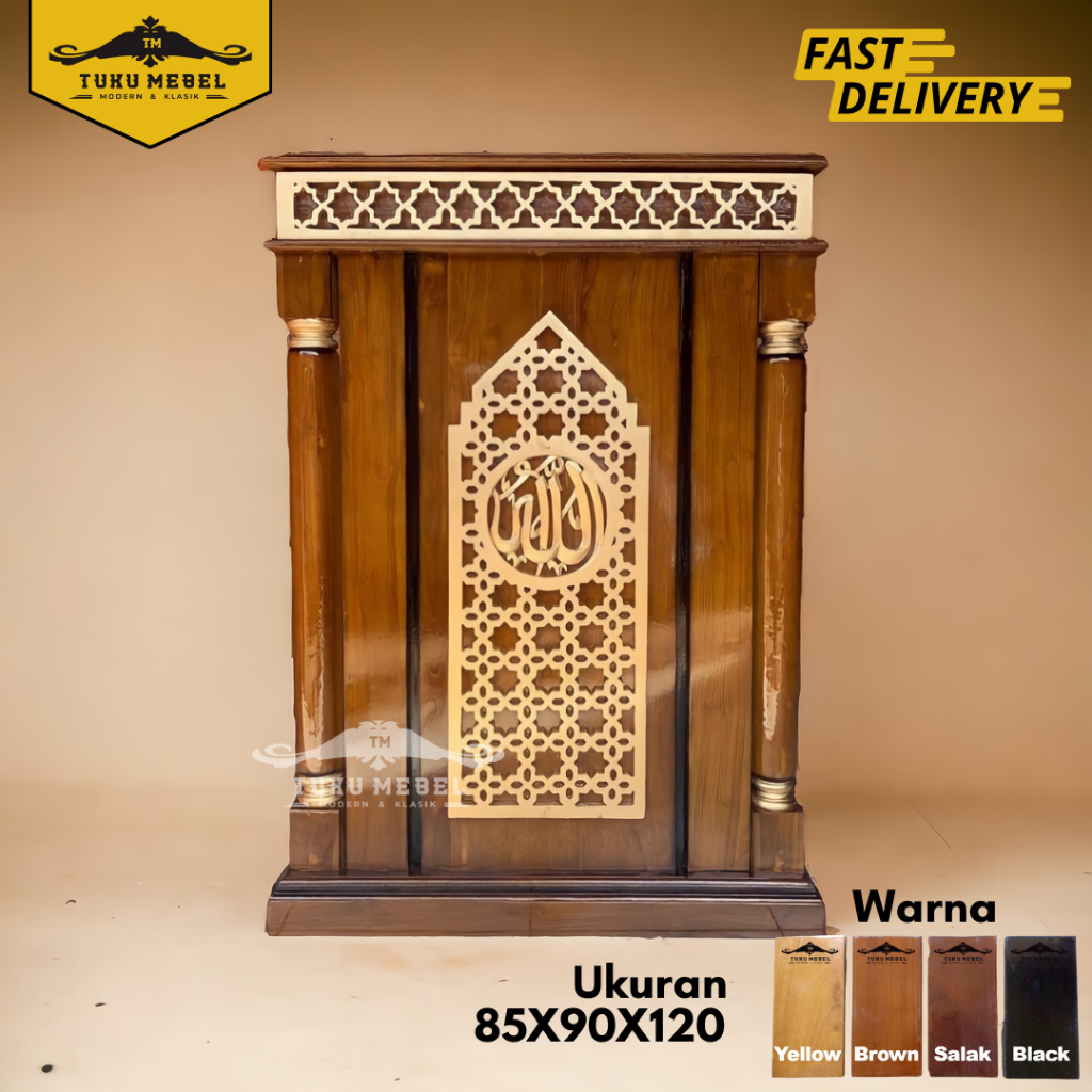 Jual Mimbar Masjid Tiang Minimalis Kayu Jati Ukir Kaligrafi ...