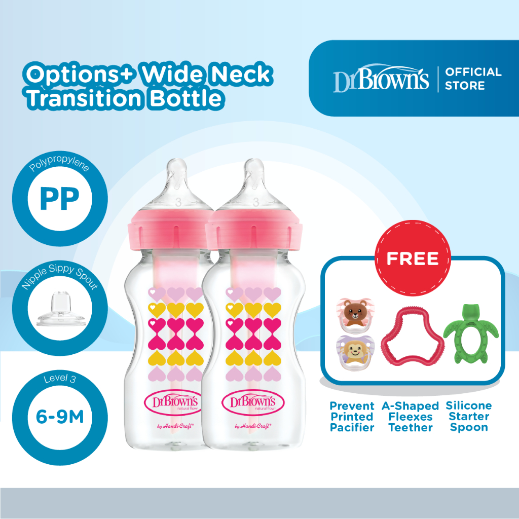 Jual Dr.Brown's 9 oz/270 ml PP Wide Neck Options+ Transition Bottle w ...