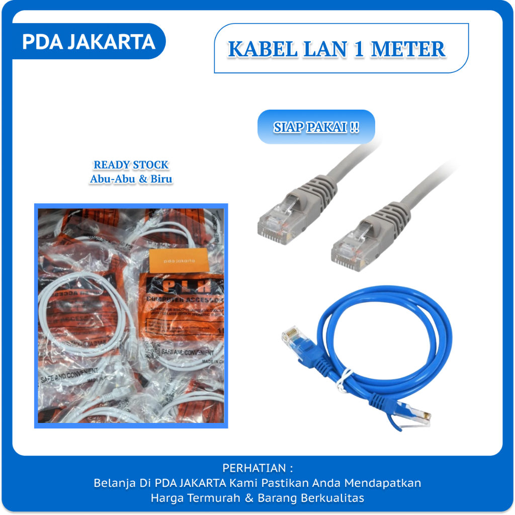 Jual Kabel LAN RJ45 Ethernet-1 METER-ABU ABU DAN BIRU | Shopee Indonesia