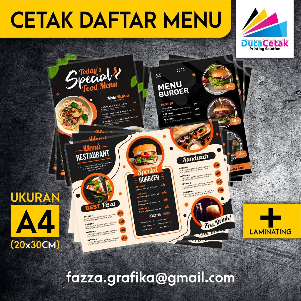 Jual Cetak Daftar Menu AP260 Toko / Restoran sudah + laminating anti ...