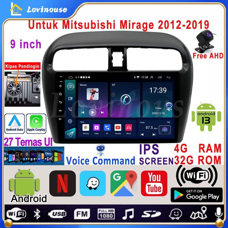 Jual 【Ada Kipas Pendingin】9 Inci 4G+32G Android 13 Head Unit Untuk Mitsubishi Mirage 2012-2019 ...