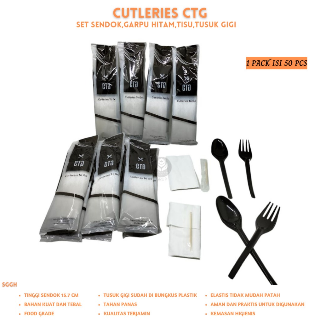 Jual Cutleries Set Sendok Makan Garpu Hitam Tisu Tusuk Gigi (Isi 50 Pcs ...
