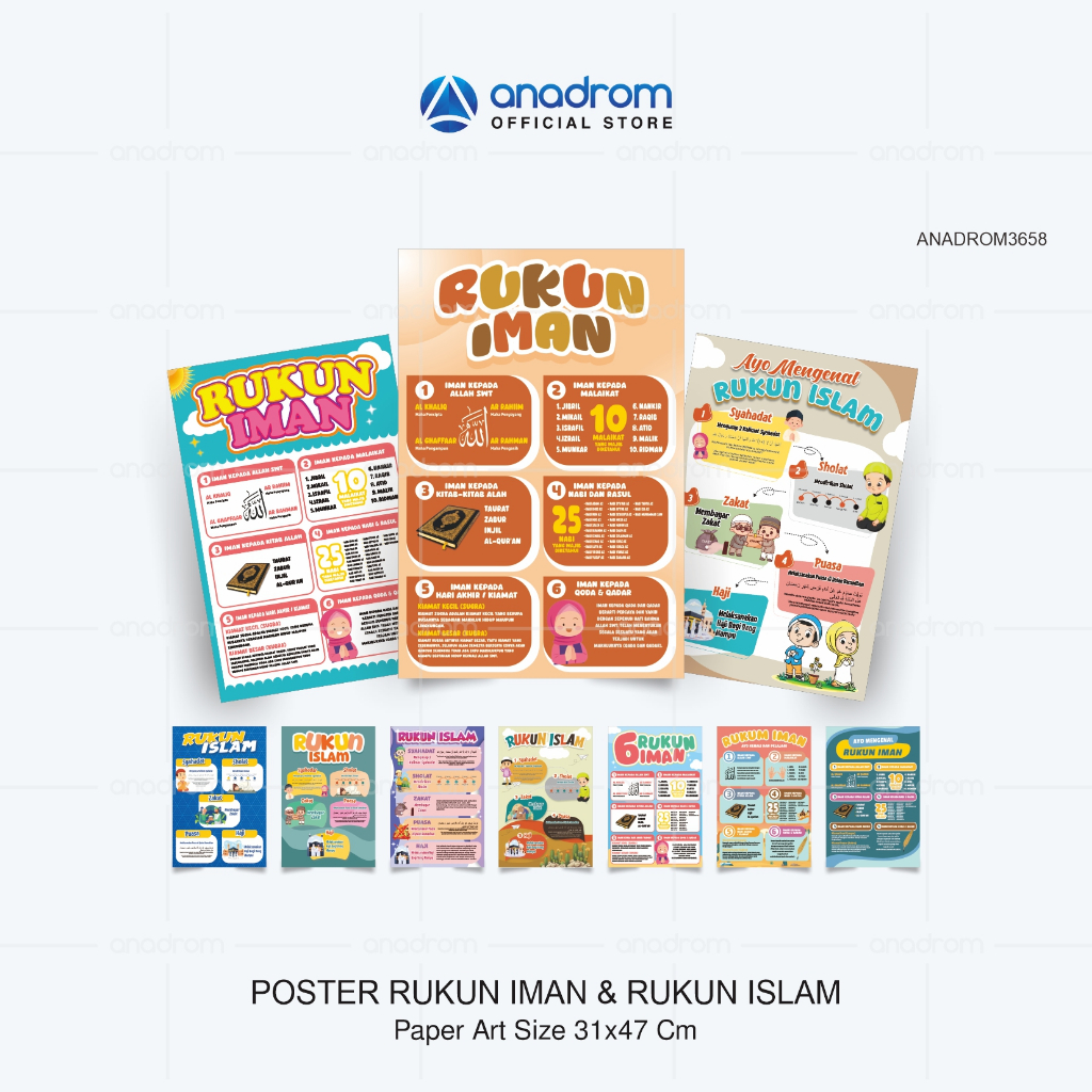 Jual Poster Rukun Iman & Rukun Islam | Poster Edukasi Anak | Anadrom ...