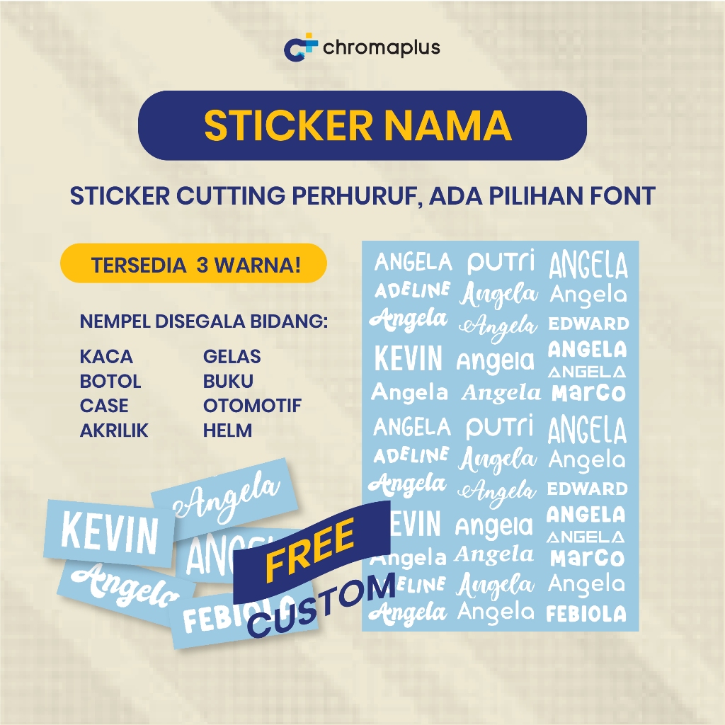 Jual Sticker Cutting Nama per Huruf / Sticker Custom Nama / Sticker ...