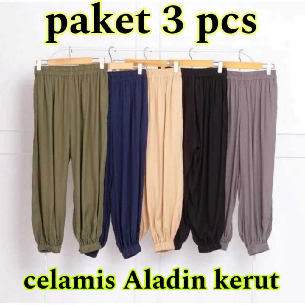 Jual Promo isi 3 Pcs Celana Aladin Kerut Bawah Wanita Panjang Bahan ...