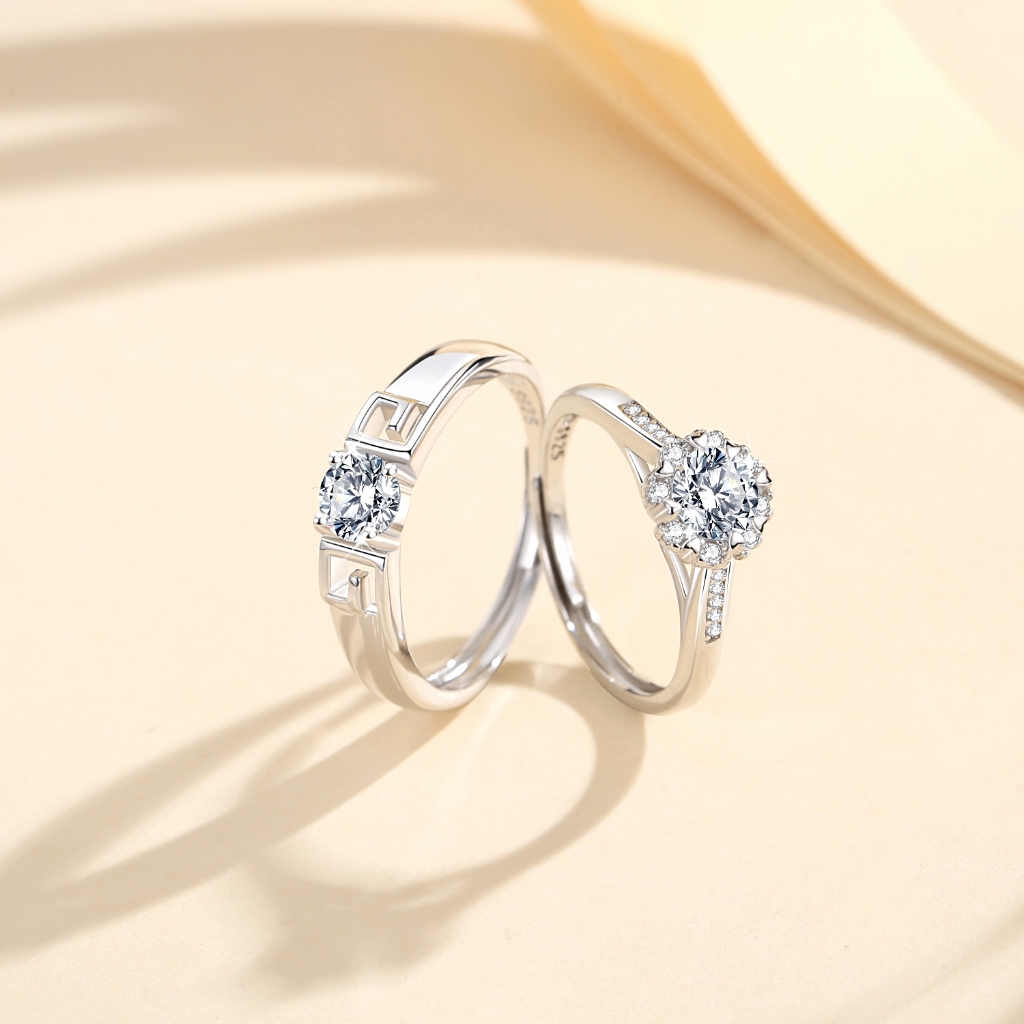 Jual Lanme Jewelry Moissanite S925 0.5CT Sterling Silver Cincin Pasangan Khusus Mantra Sihir ...