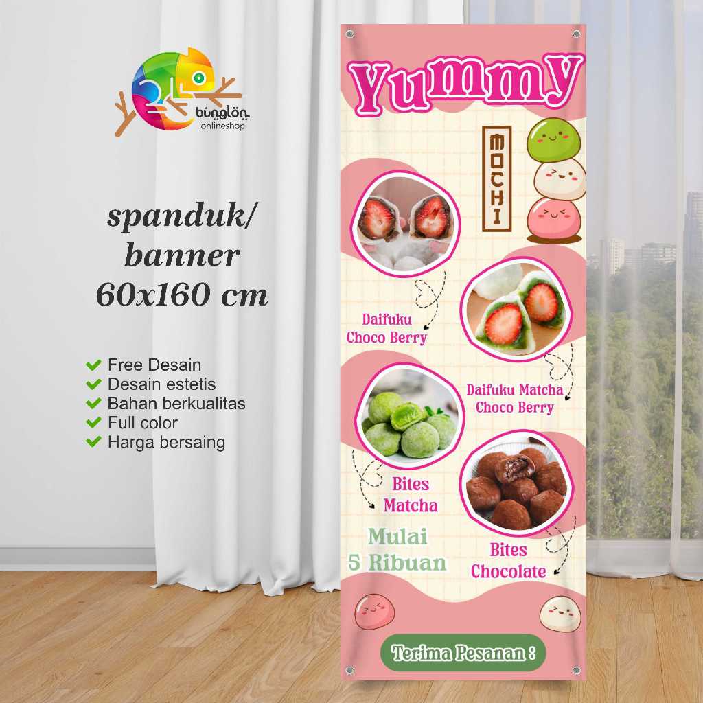Jual Banner 60x160 Mochi Bites Pink Custom Desain | Shopee Indonesia
