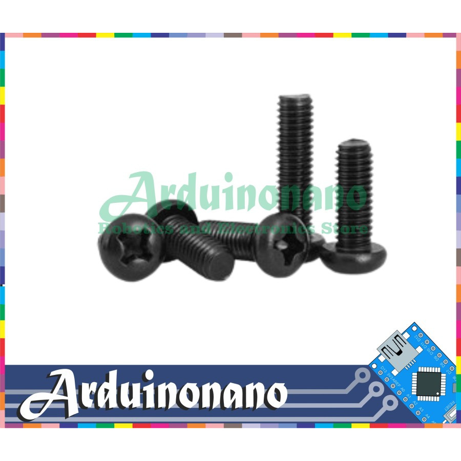 Jual Baut 3mm M3x10 M3 M3*10 Black Round besi metal Screw Round ...
