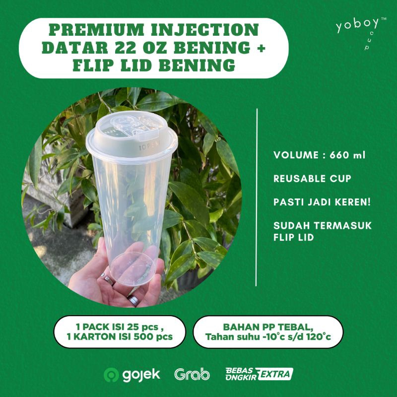 Jual CUP PREMIUM INJECTION 22oz Datar Bening + TUTUP FLIP LID BENING ...