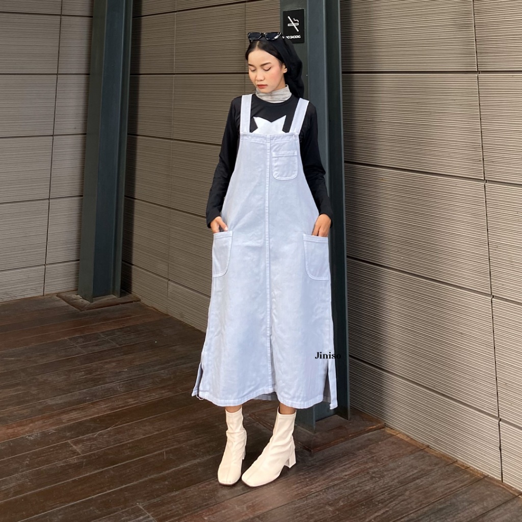Jual JINISO - Jumpsuit Overall Jeans Rok Panjang | Shopee Indonesia