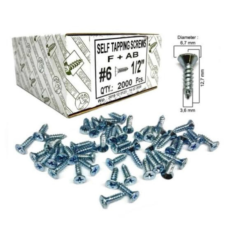Jual (100 PCS) Sekrup Tap Tapping Screw FAB FH Kepala Rata (+) Moon Lion Semua Ukuran | Shopee ...