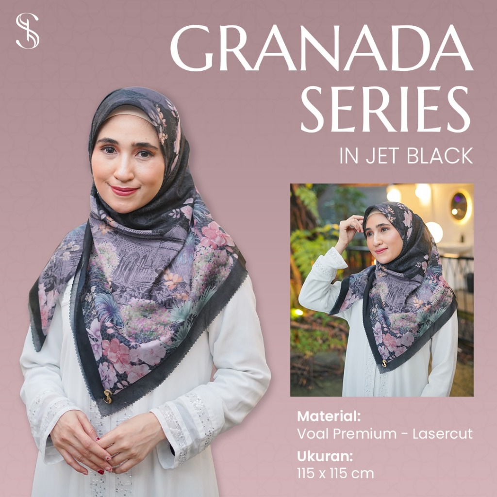 Jual Synora Hijab Segi Empat Granada Series - Jet Black | Shopee Indonesia