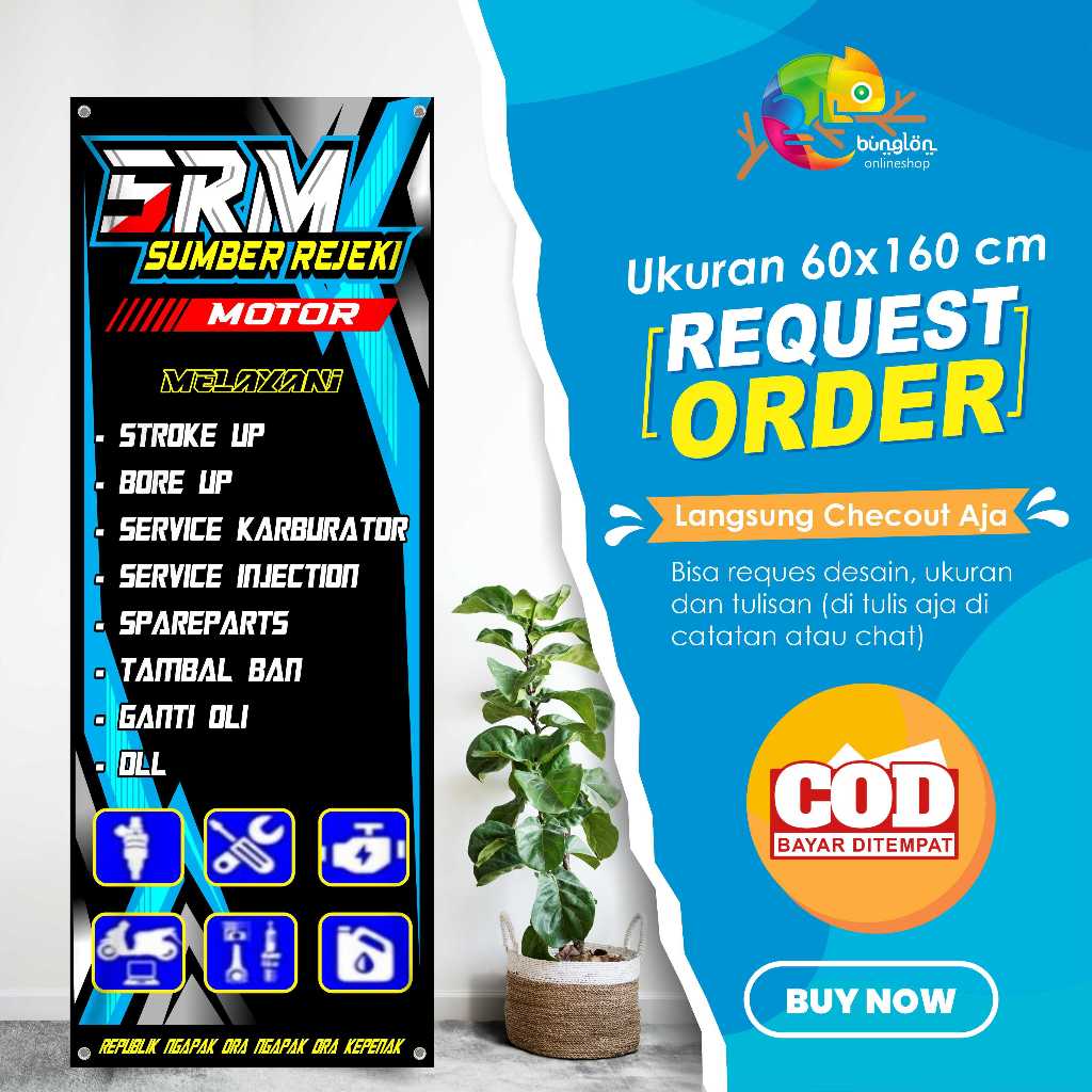 Jual Banner 60x160 Bengkel Motor Sumber Rejeki Custom Desain | Shopee ...