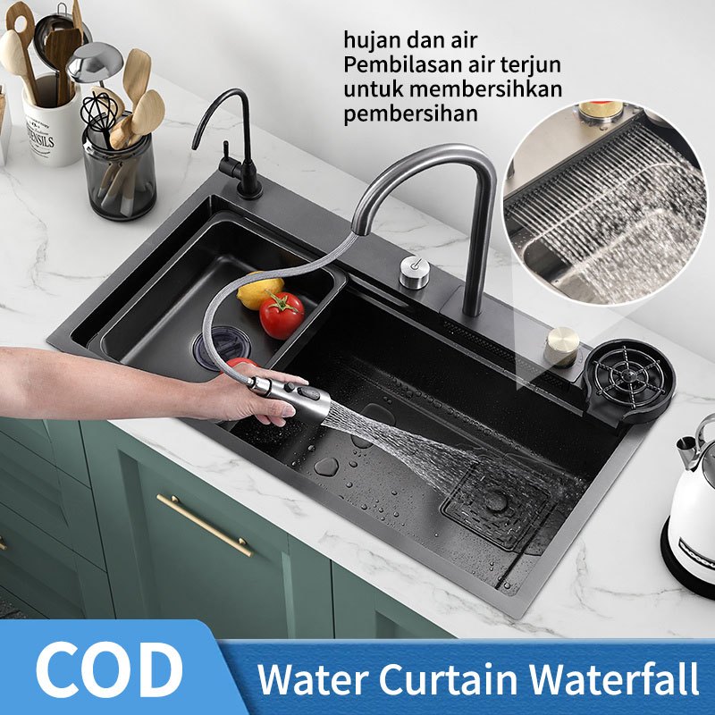 Jual (COD)Hitam Wastafel Dapur Modern SUS304 Wastafel Dapur Hitam ...