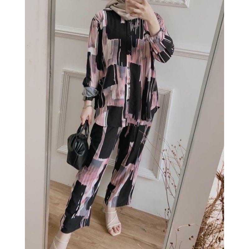 Jual One Set Piyama Setelan Rayon Pajamas Viscose Motif Terbaru Wanita Dewasa Lengan Panjang ...