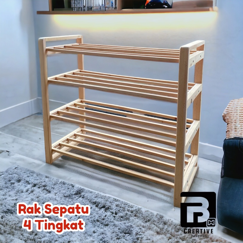 Jual Rak Sepatu Sandal 4 Tingkat Penyimpanan Multifungsi Bahan Kayu ...