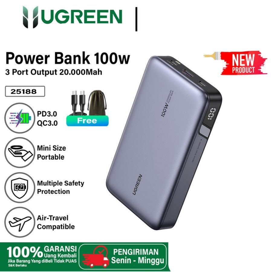 Jual UGREEN PowerBank 10000mAh Mini Fast Charging 30w 100w 25185 25188 | Shopee Indonesia