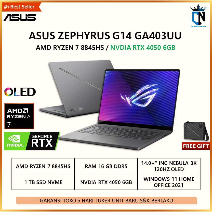 Jual Asus ROG Zephyrus G14 OLED GA403UU AMD Ryzen 7-8845HS RTX4050 16GB ...