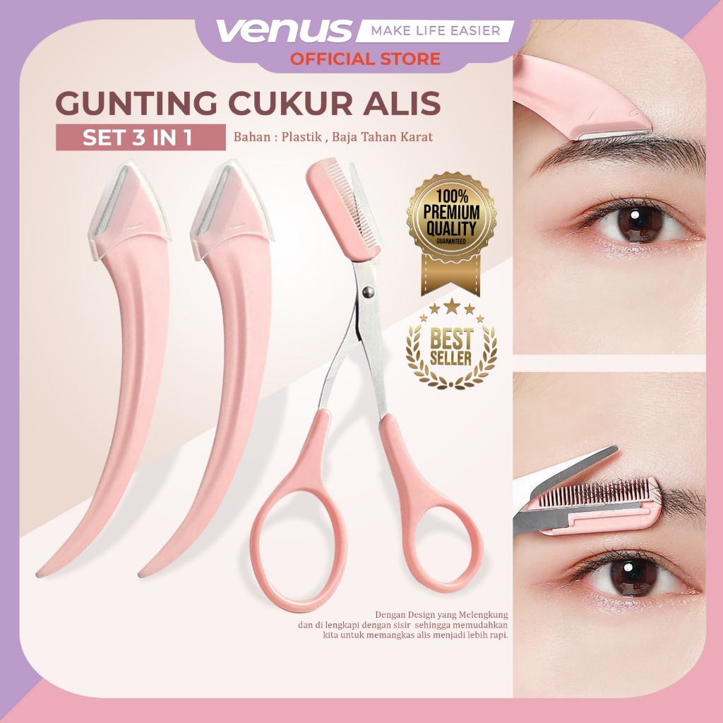 Jual VENUSJKT - Gunting Cukur Alis Set 3in1 Dengan Sisir Eyebrow ...