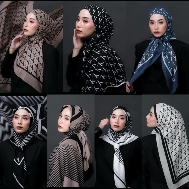 Jual (LY ) Monogram Pattern Screaf LY Jilbab Segi Empat Voal Branded ...