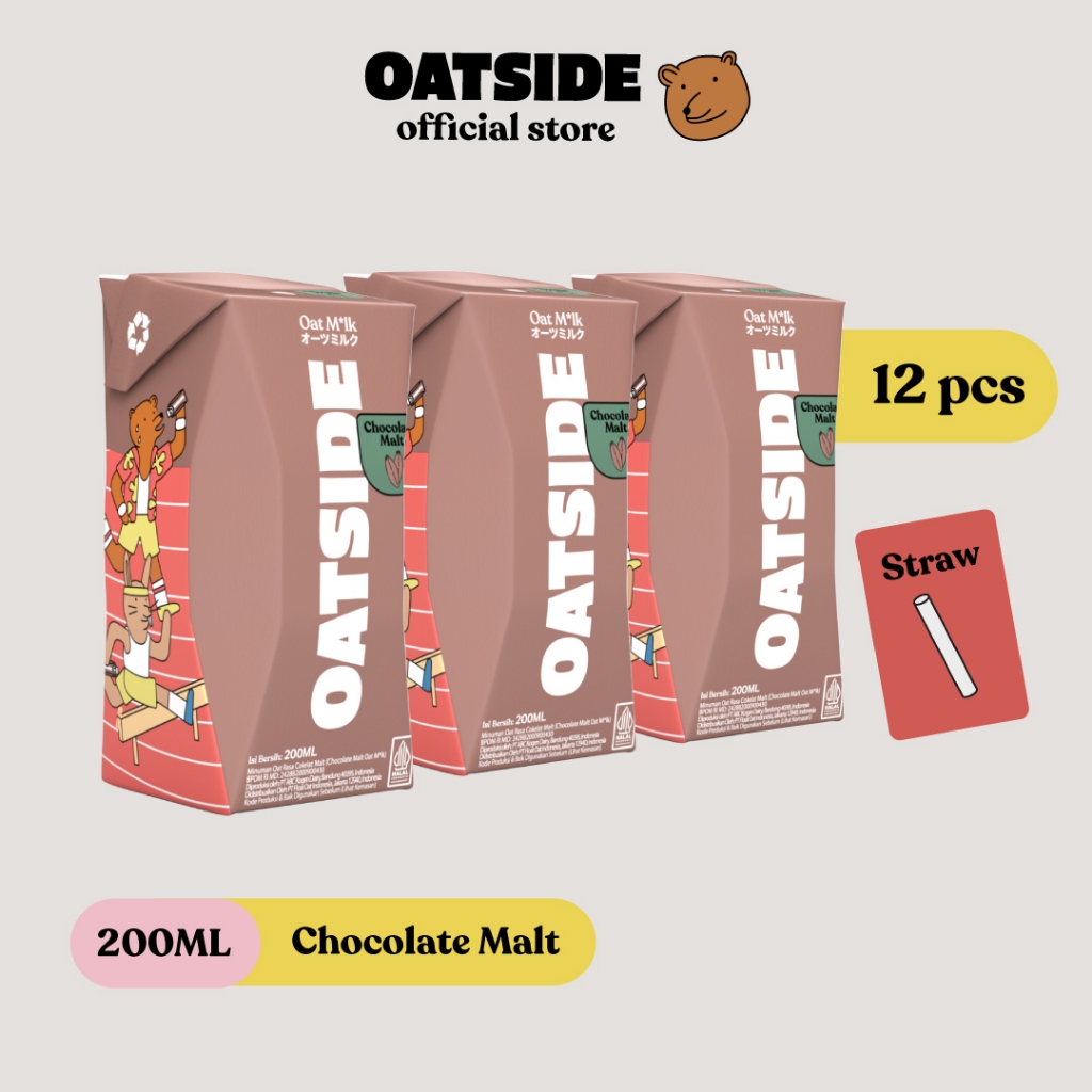 Jual OATSIDE Mini Straw Oat Milk Chocolate Malt 200ml (12pcs) (Kemasan ...