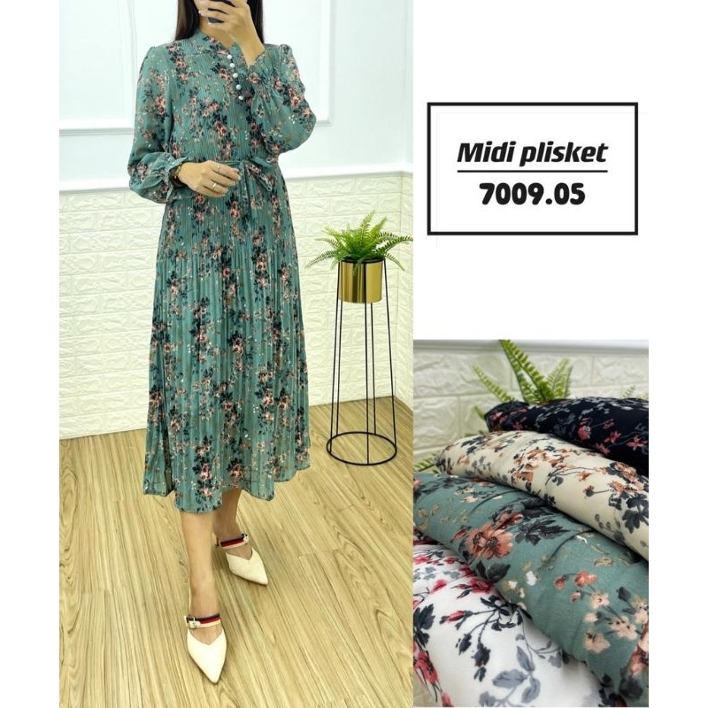 Jual Midi dress plisket(Big Apple) | Shopee Indonesia