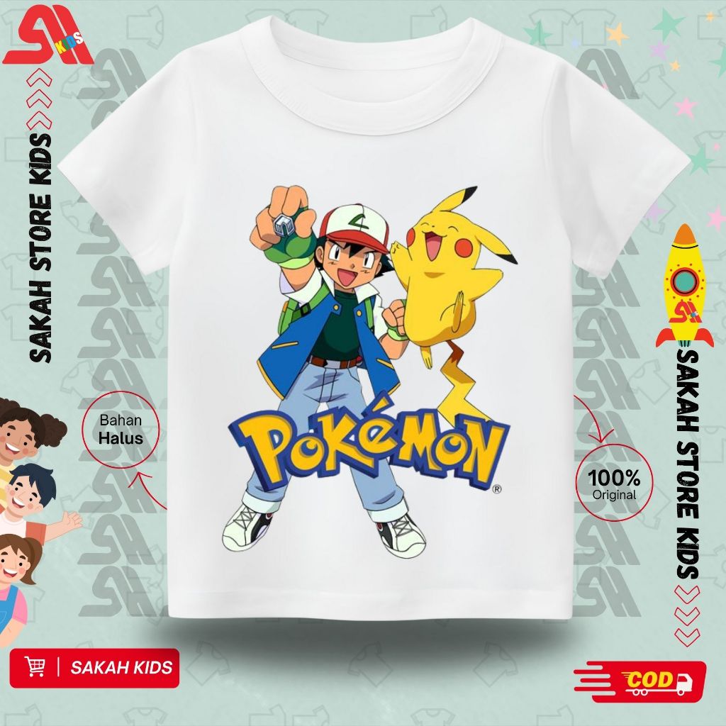 Jual SAKAH Kaos Anak Custom Nama POKEMON PICACU SERIES 12 Bahan Katun ...