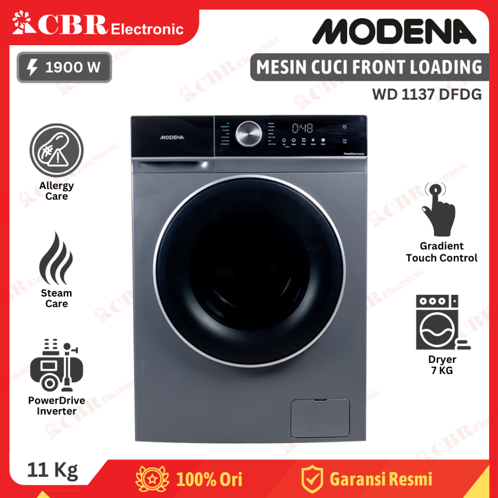 Jual Mesin Cuci MODENA Front Loading 11 Kg WD 1137 DFDG (WASHER+DRYER ...
