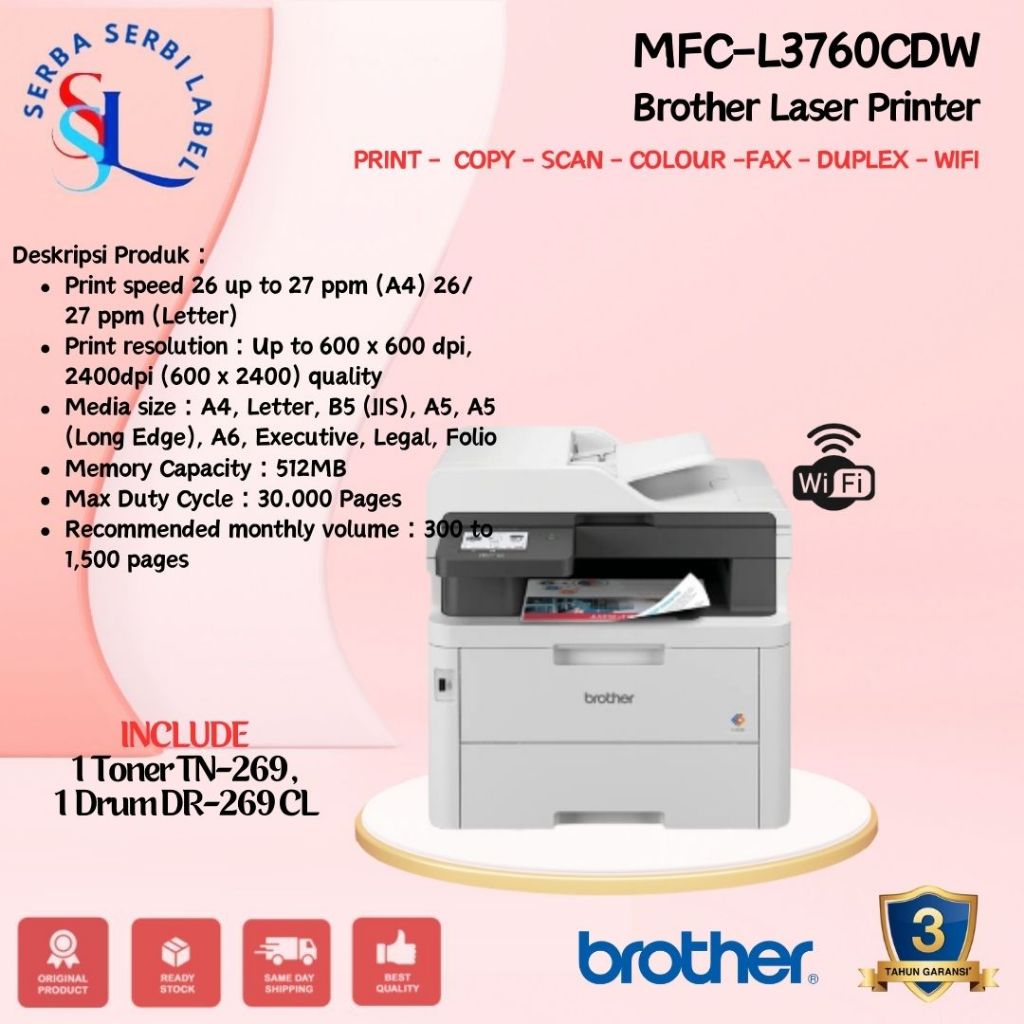 Jual Printer Brother Laser Colour MFC-L3760CDW MFC L3760 CDW Laser ...