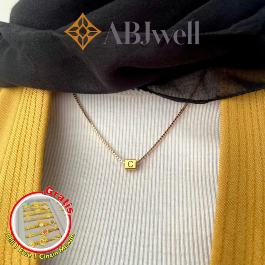 Jual Abjwell Initials Necklace Gold - Kalung Huruf Inisial Ukir Nama ...